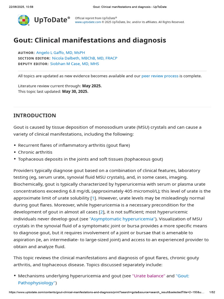 Gout - Clinical Manifestations and Diagnosis - UpToDate | PDF | Gout ...