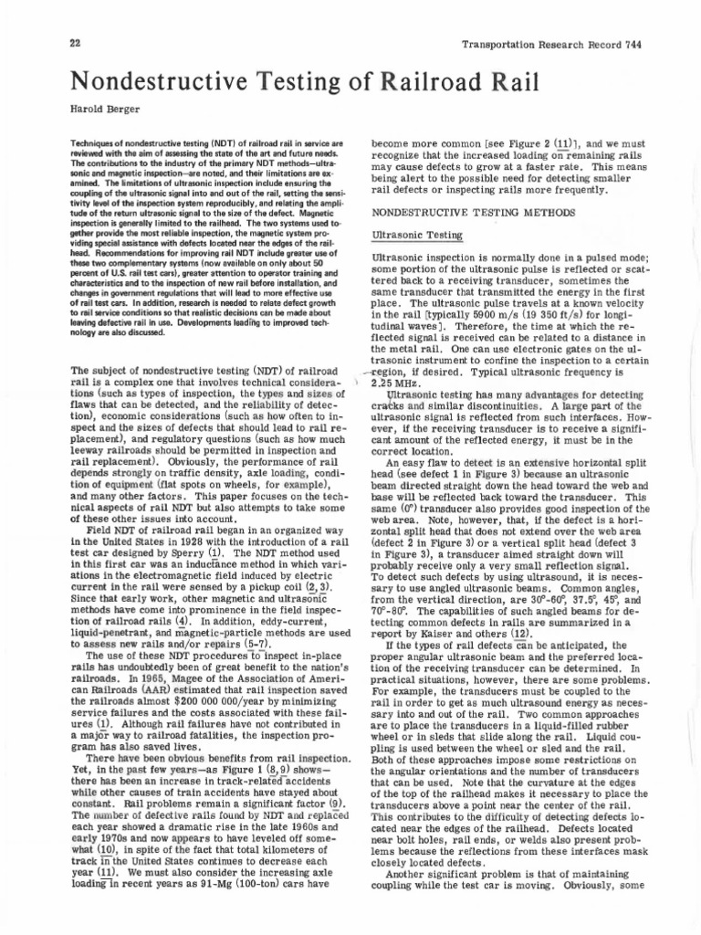 Non Destructive Rail Road Tresting | PDF | Ultrasound | Nondestructive ...