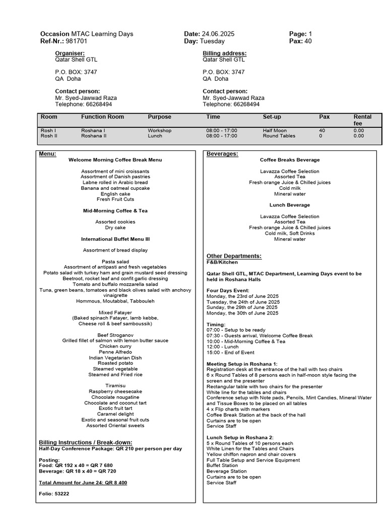 Function Sheet For The Qatar Shell GTL MTAC Learning Days Event On June ...