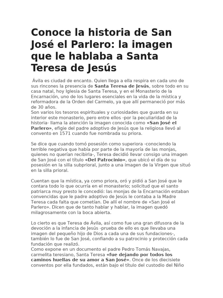 San José el Parlero y Santa Teresa | PDF | Teresa De Ávila | Creencia ...