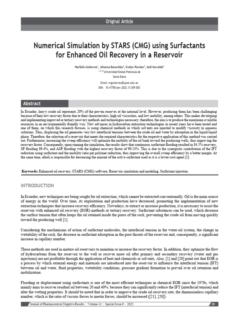 Numerical Simulation by STARS (CMG) Using Surfactants For Enhanced Oil ...