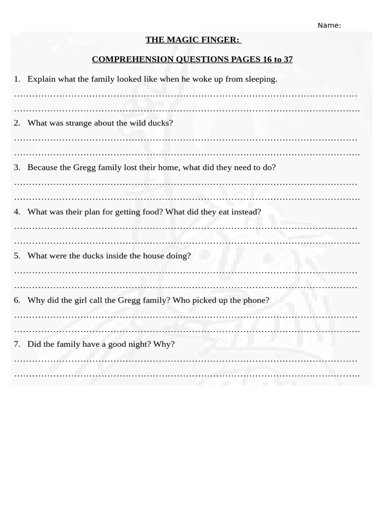 The Magic Finger Comprehension Guide | PDF