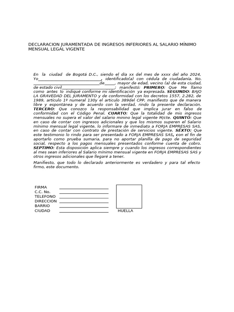 Declaracion Juramentada | PDF