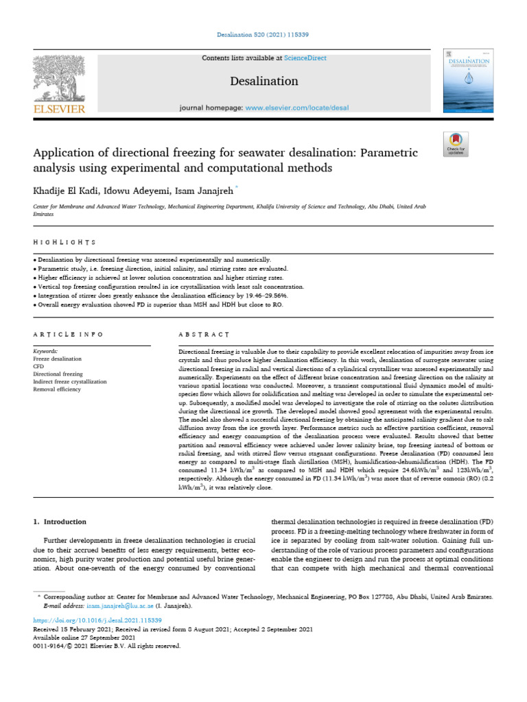 Directional Freezing for Seawater Desalination | PDF | Desalination ...