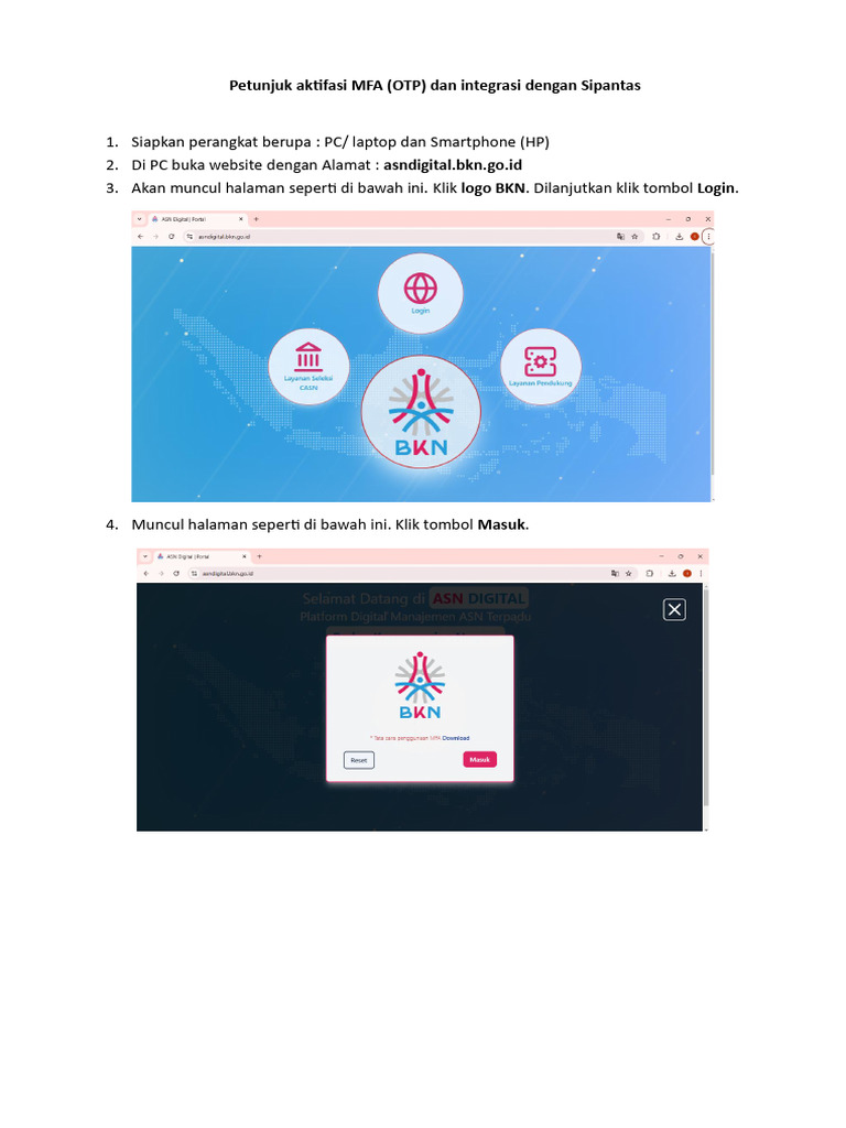 Petunjuk Aktivasi MFA OTP Dan SIPANTAS Kab Gresik | PDF
