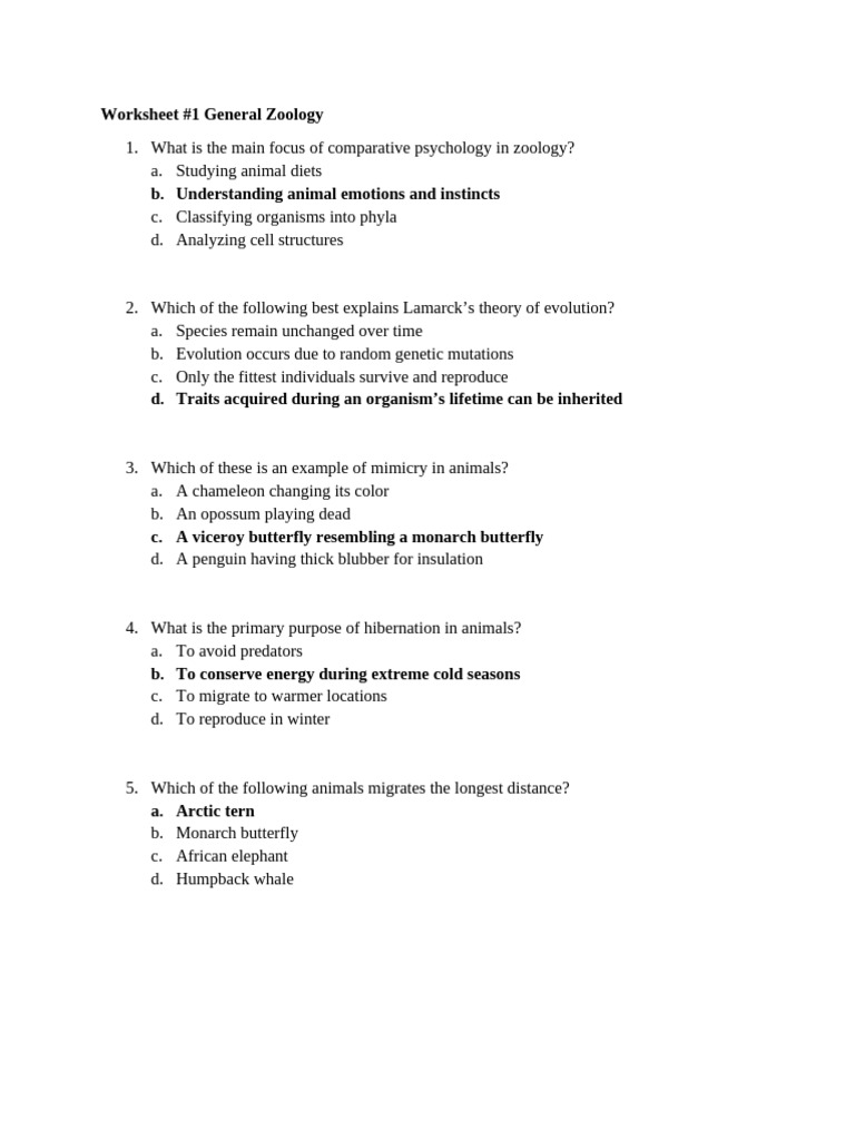 General Zoology Worksheet Quiz | PDF | Cell (Biology) | Zoology