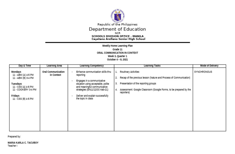 Oral Comm - Week 3, Quarter 1 | PDF