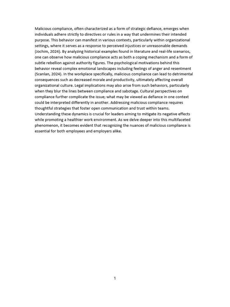 The Definition of Malicious Compliance | PDF
