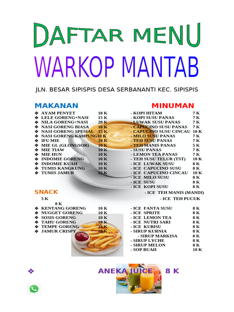 Daftar Menu Warkop Mantap | PDF