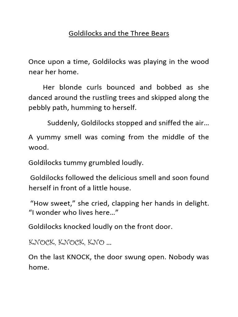 Goldilocks and the Three Bears Story | PDF | Goldilocks And The Three ...