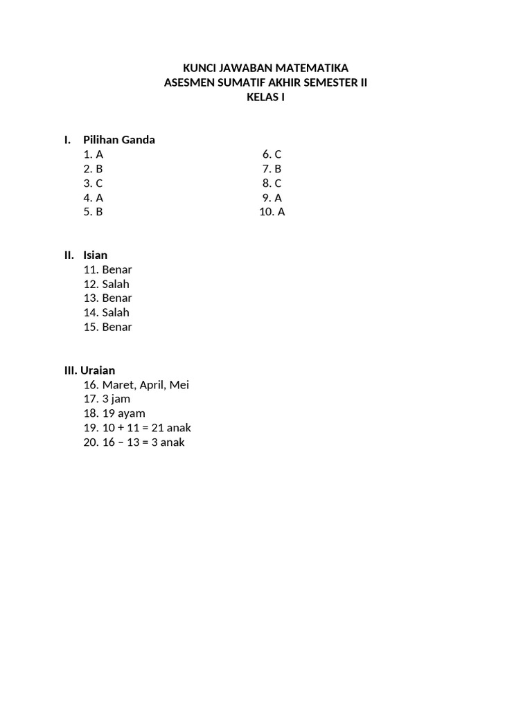 Kunci Asas 2 Matematika | PDF