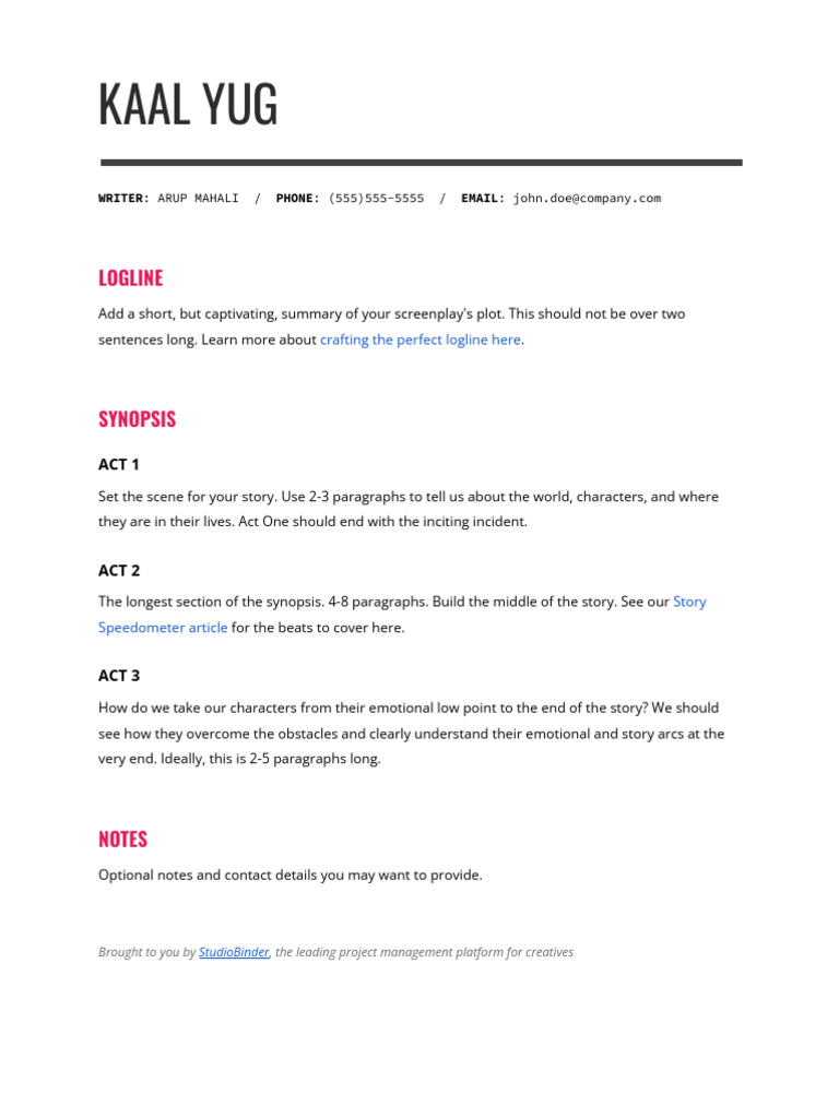 Movie Synopsis Template - StudioBinder | PDF