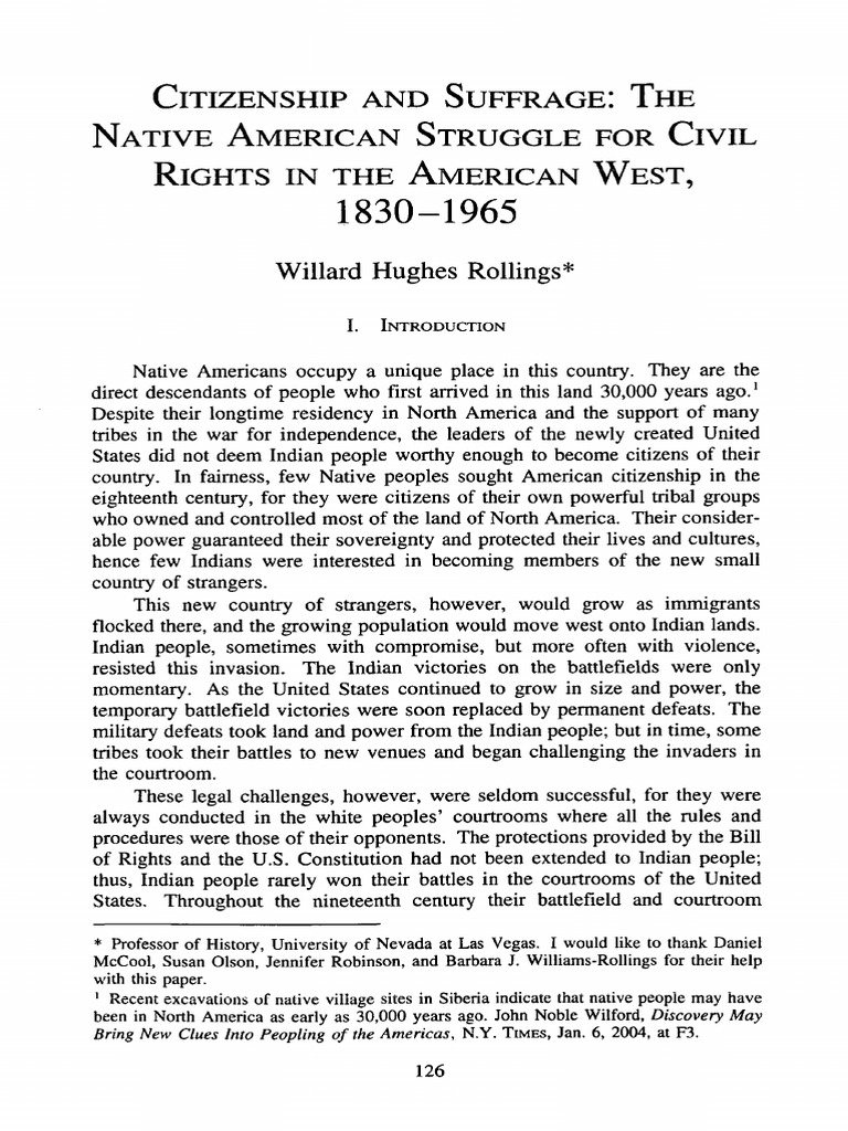 Citizenship and Suffrage - The Native American Struggle For Civil | PDF ...
