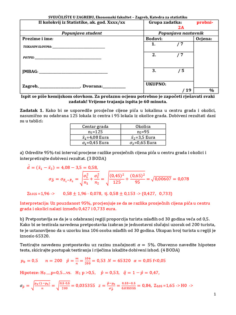 II - Kolokvij - Probni 2025 - S Rješenjima | PDF