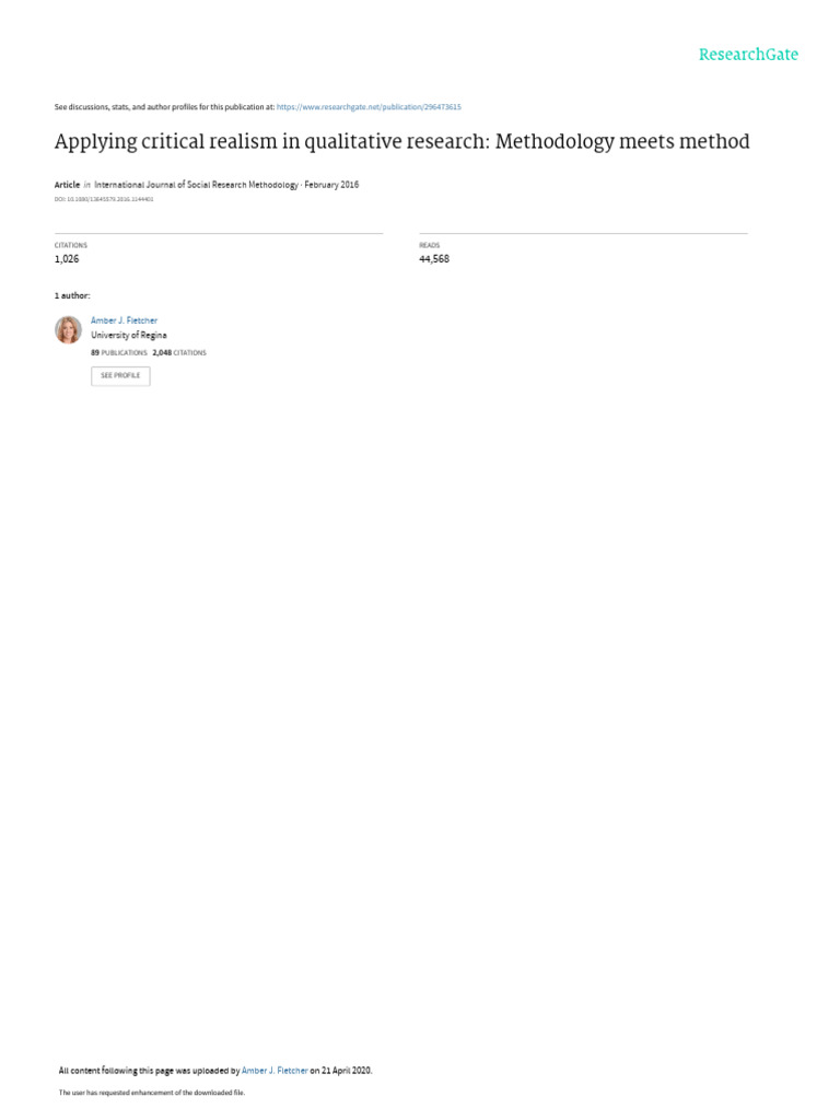 Critical Realism in Qualitative Research | PDF | Causality | Methodology