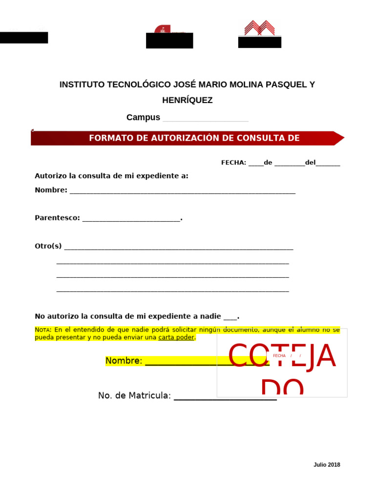 Formato de Autorización de Consulta de Expediente | PDF