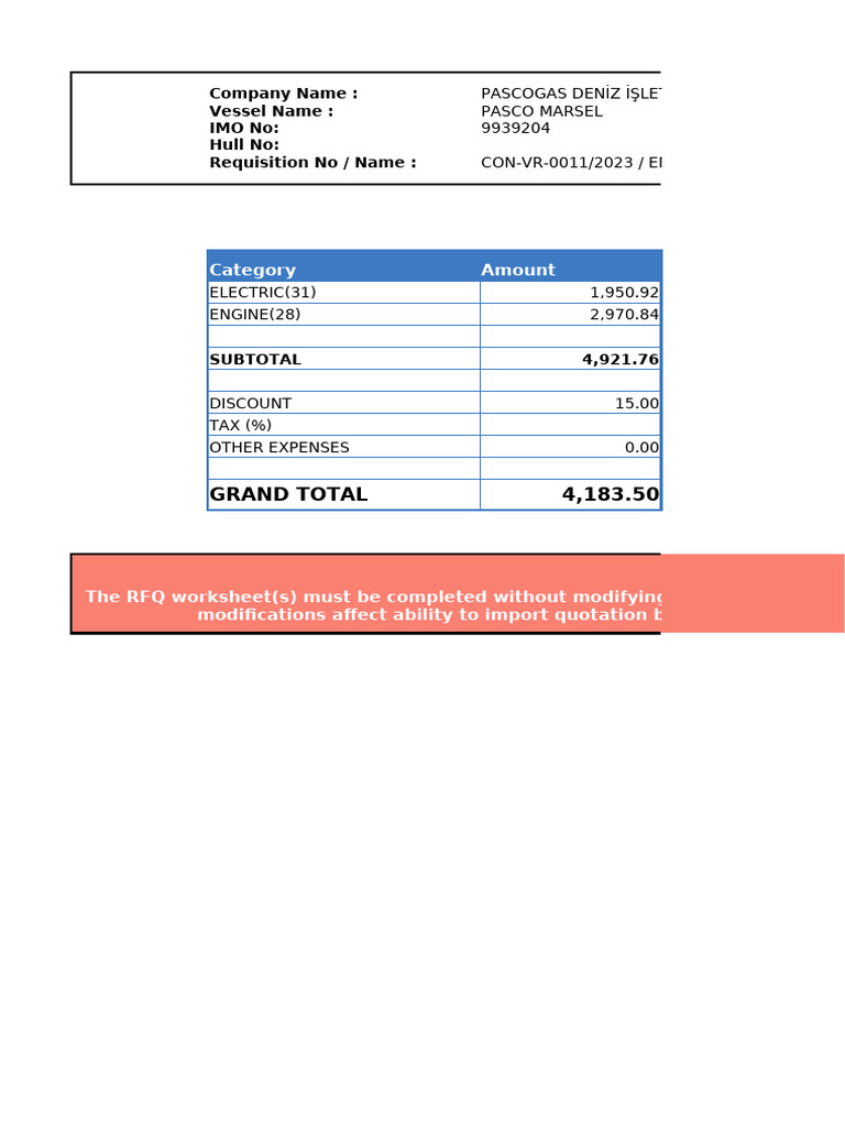Engine & Electrical 2 Req (NS23002637) | PDF | Manufactured Goods | Electrical Engineering