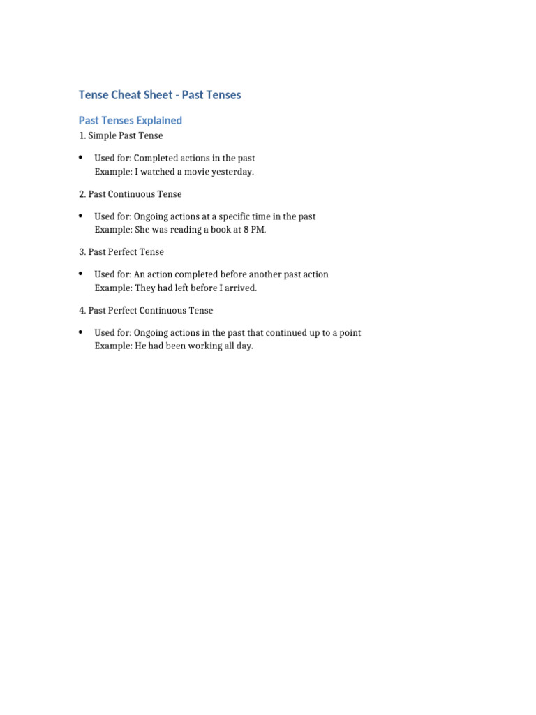 Past Tense Cheat Sheet 20250619 | PDF