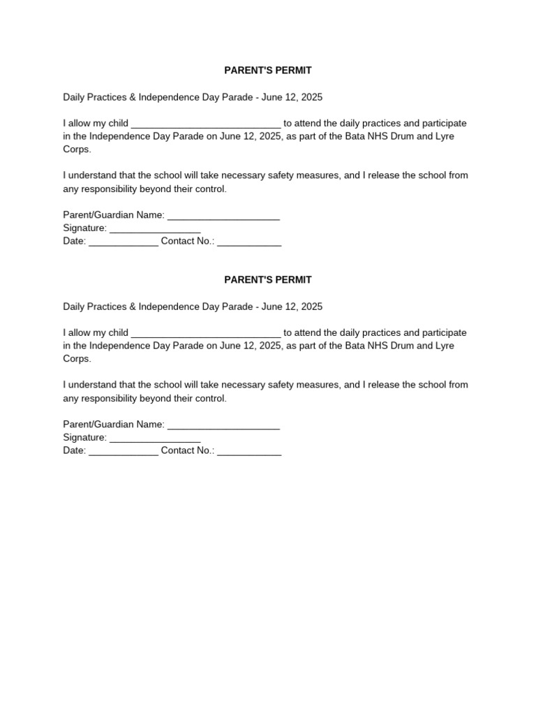 Parents Permit | PDF