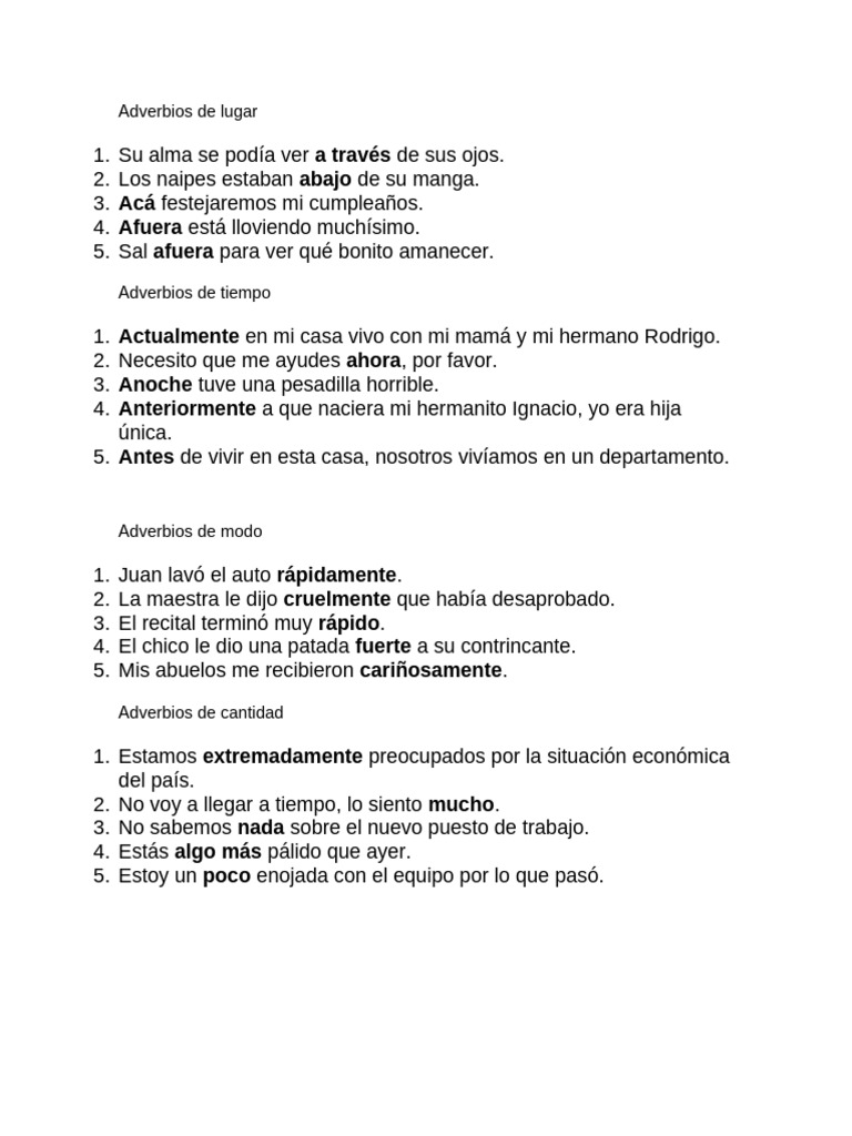 Ejemplos de adverbios de lugar | PDF