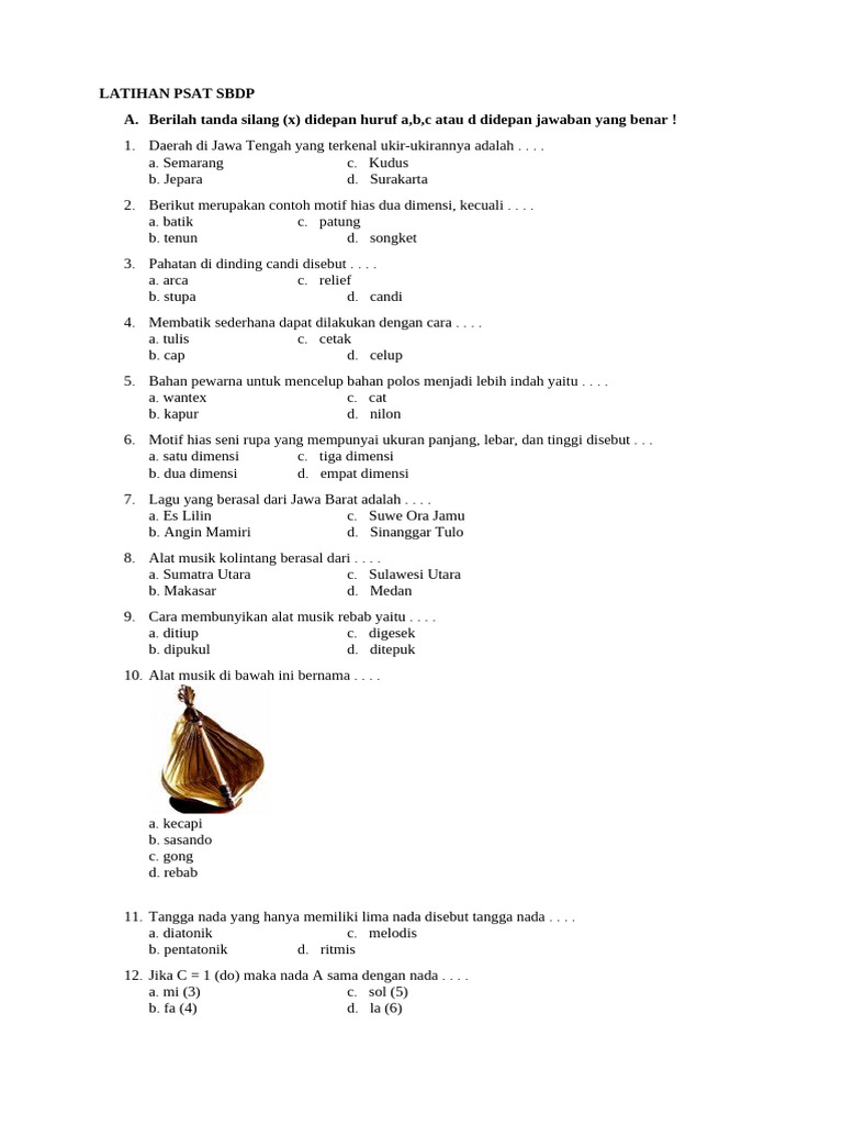 Latihan Psat SBDP Kelas 5 Semester 2 | PDF