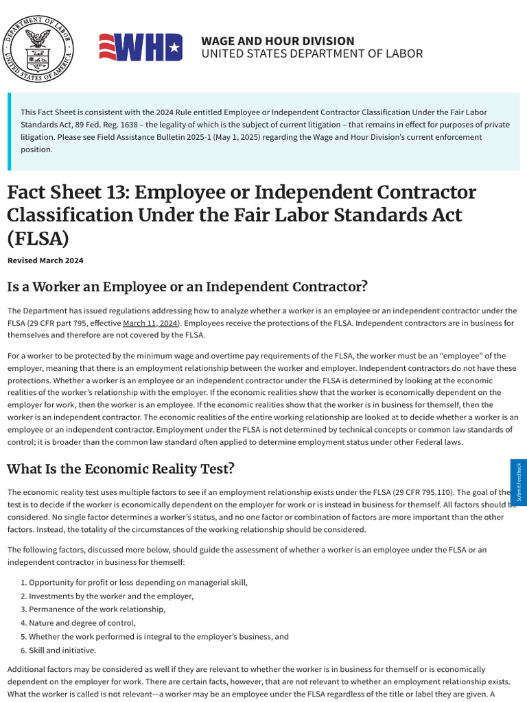 Fact Sheet 13 - Employment Relationship Under The Fair Labor Standards ...