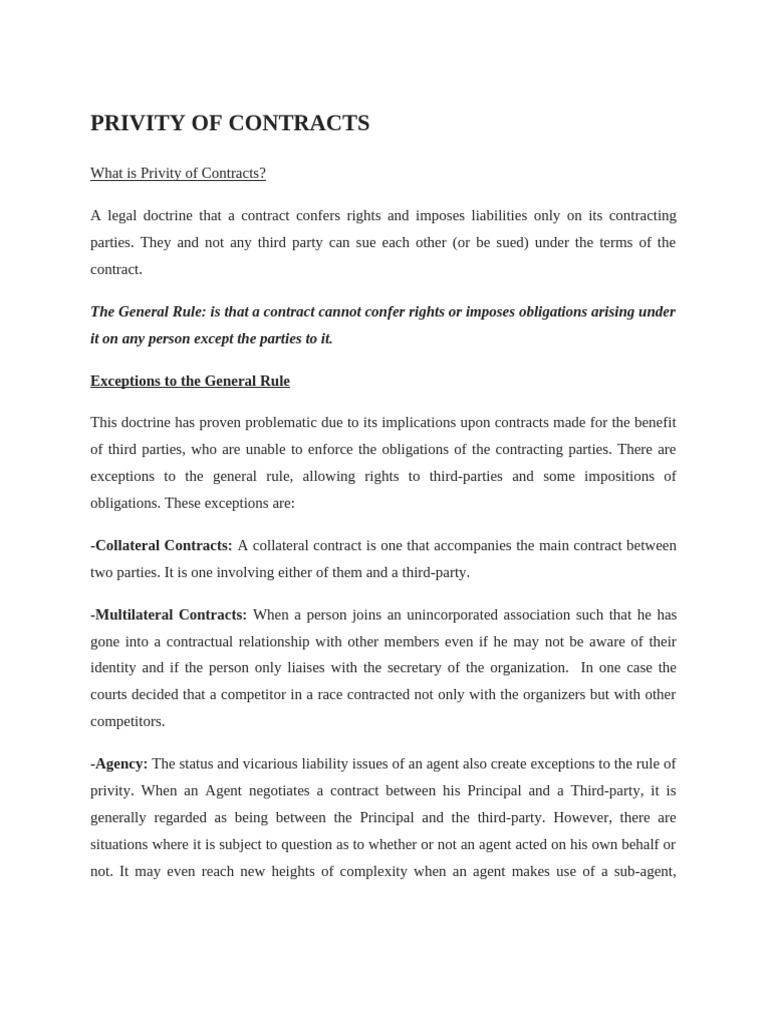 Privity of Contracts 1 2 | PDF | Product Liability | Law Of Agency