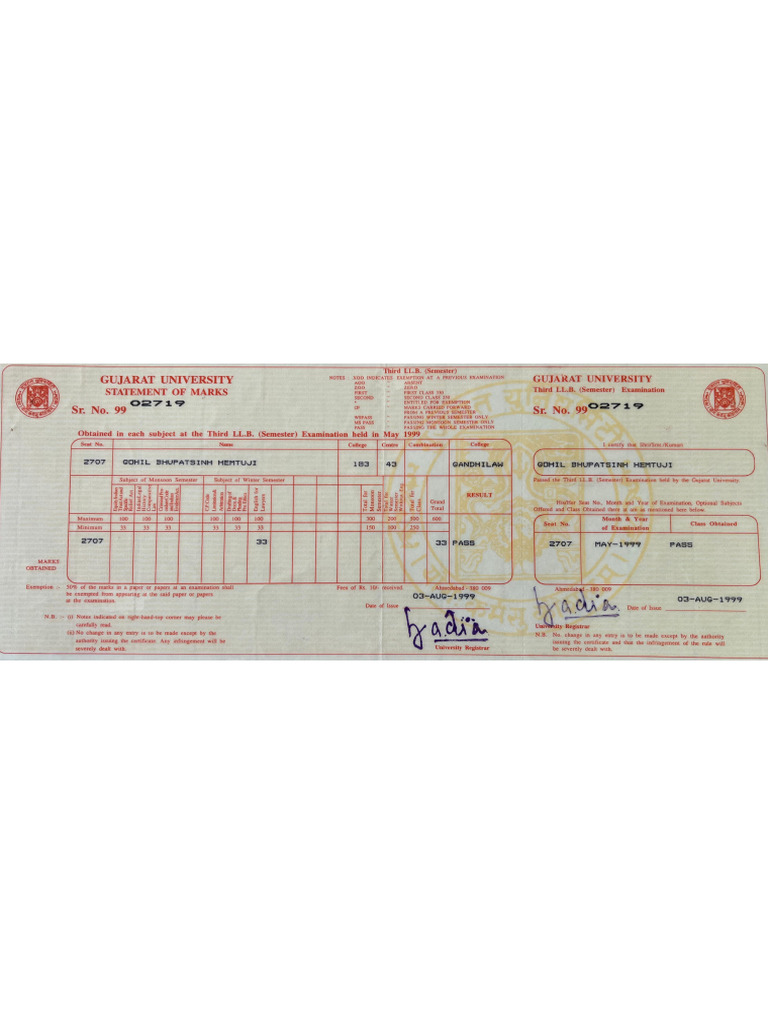 LLB Third Mark Sheet | PDF