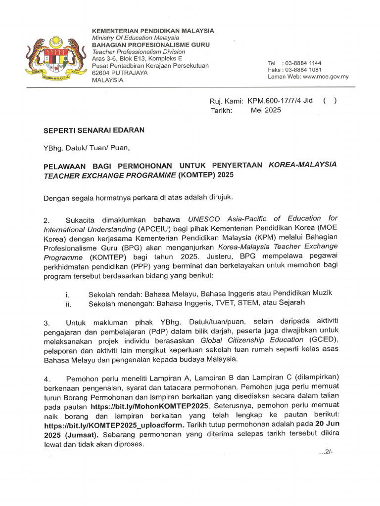 Surat BPG Hebahan Komtep 2025 | PDF