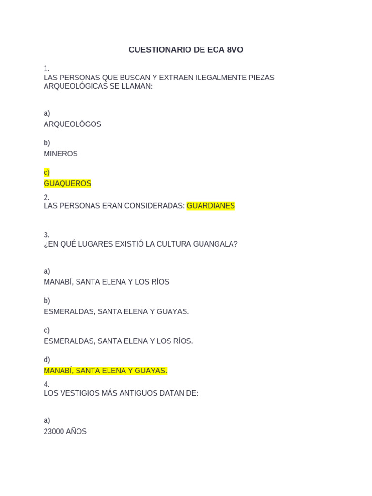 Cuestionario de Eca 8vo | PDF