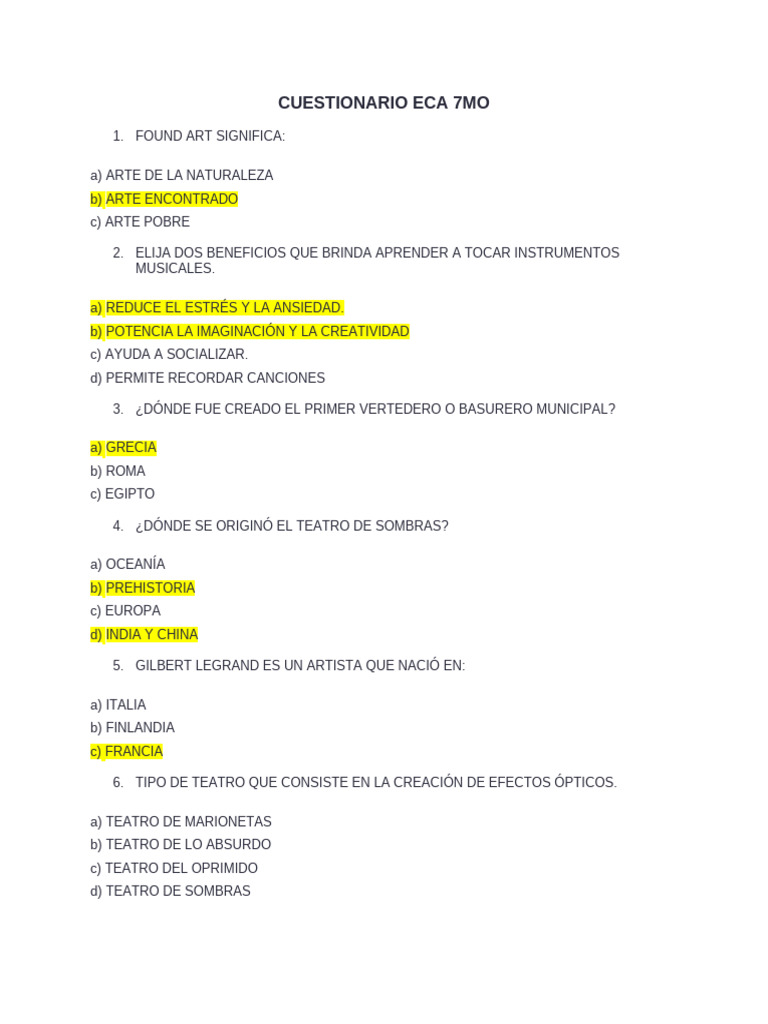 Cuestionario Eca 7mo | PDF