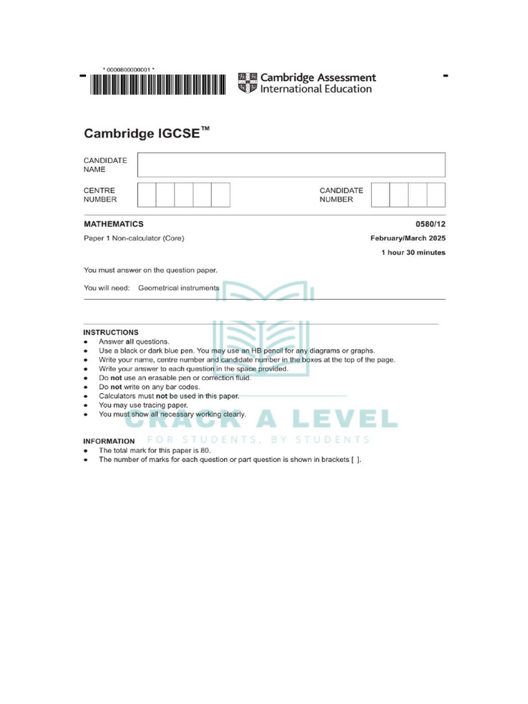Y11 Mathematics Exam Paper 1 Core | PDF