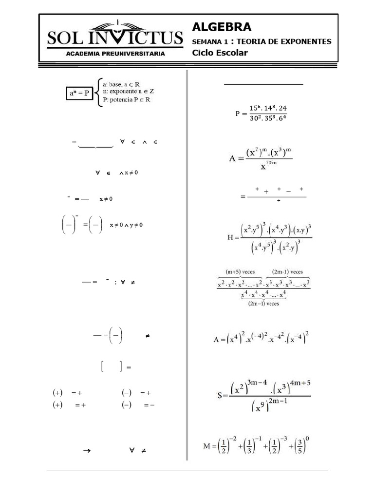 Semana 1 - Teoria de Exponentes I | PDF | Matemáticas | Matemática ...