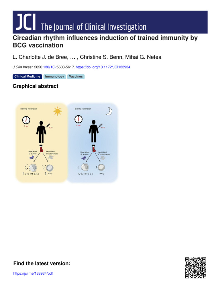 Circadian Rhythm Influences Induction of Trained Immunity by BCG ...