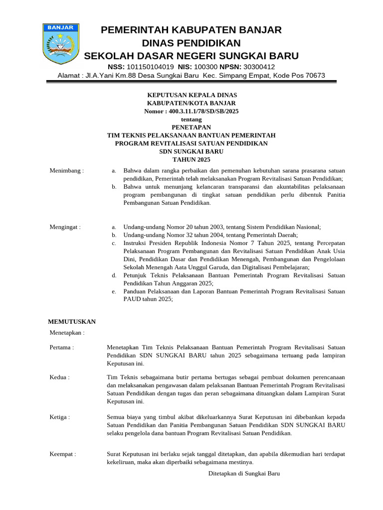 SK Tim Teknis (Perencana & Pengawas) | PDF