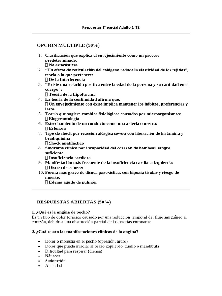 Respuestas 1°p Adulto 1 T2 | PDF | Corazón | Insuficiencia cardíaca