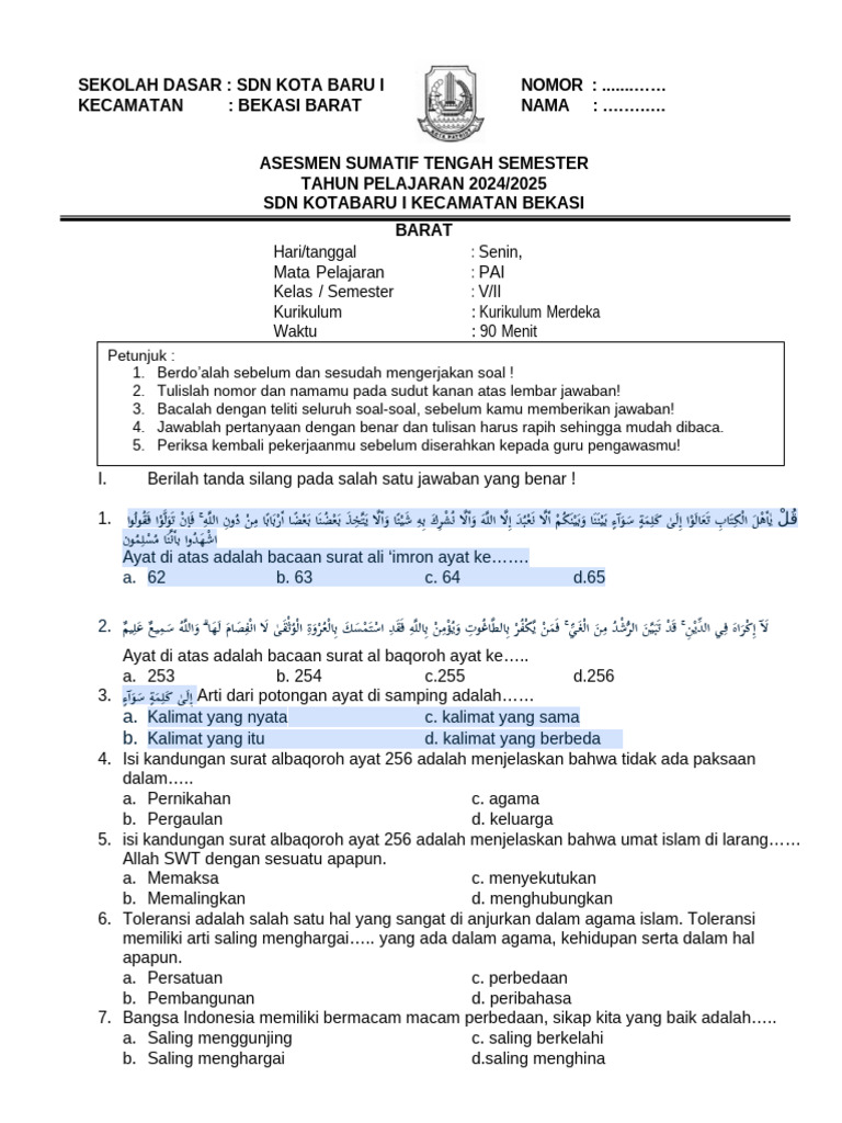 Soal Pai KLS 5 | PDF