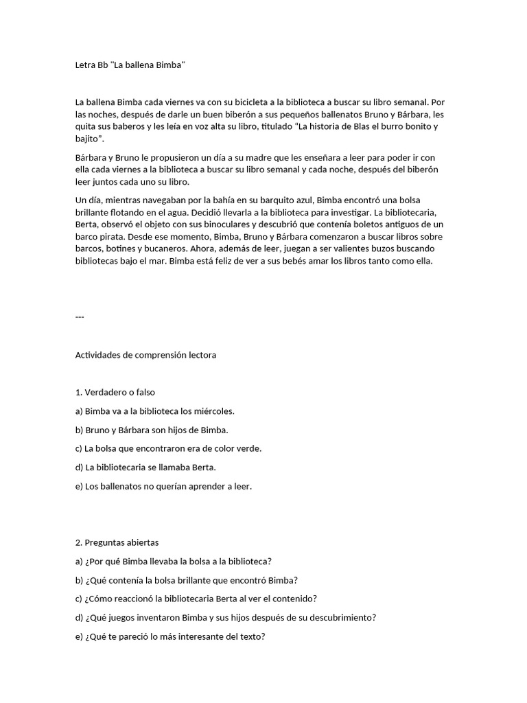Cuento La Letra BB | PDF