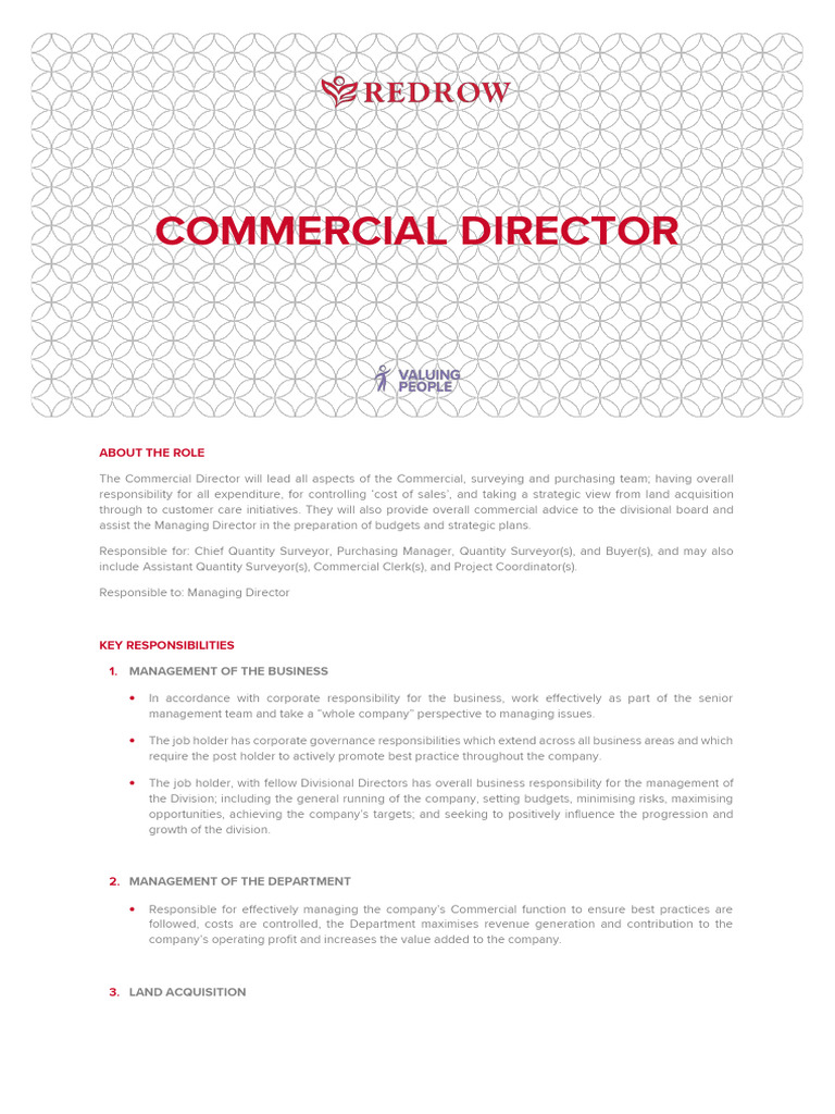 Commercial Director Role in Construction | PDF | Valuation (Finance ...