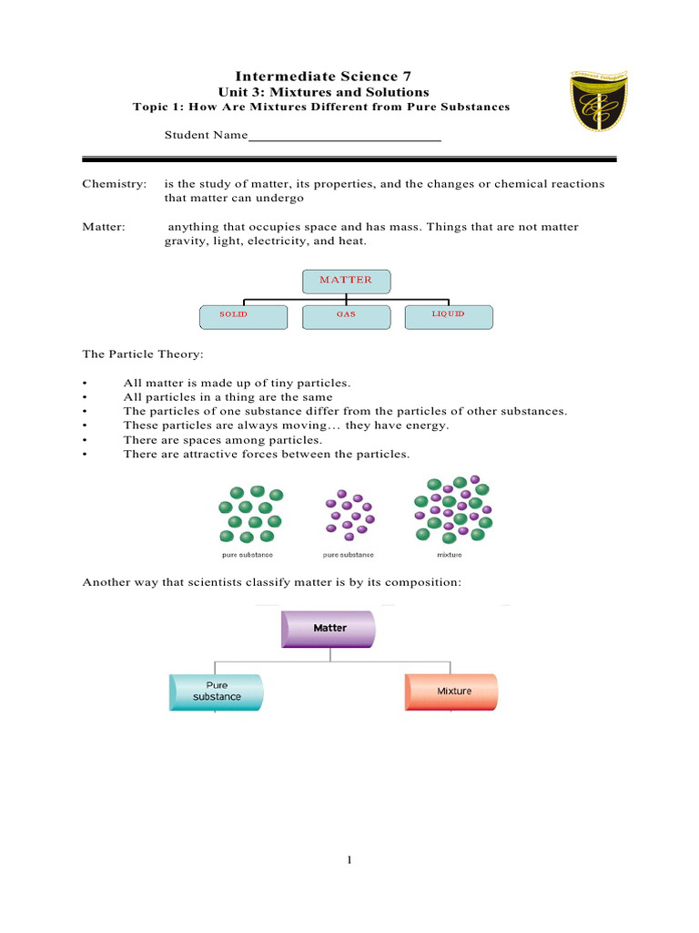 Mixtures vs. Pure Substances in Chemistry | PDF | Chemical Substances ...