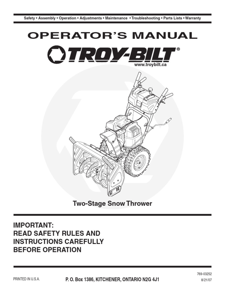 Troy Bilt Dads Snowblower | PDF | Tire | Carburetor
