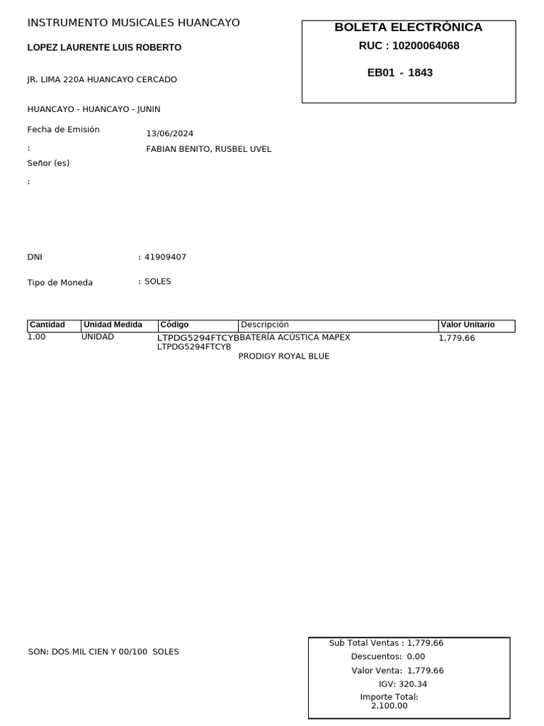 Boleta 10200064068 EB01 1843 | PDF