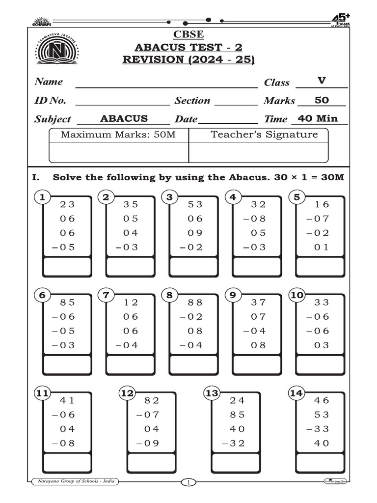 Abacus Grade-5 Abacus Test-2 Revision Paper Assignment | PDF
