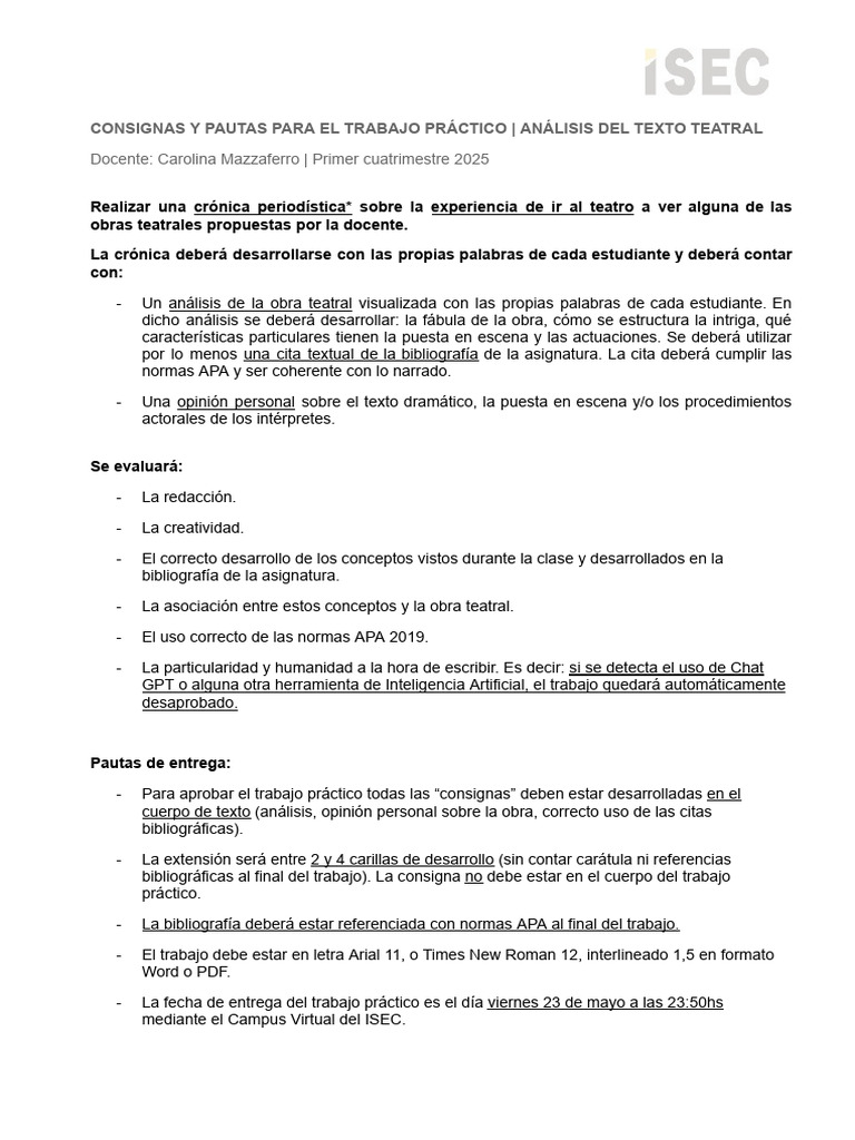 Consignas y Pautas para El TP - 2025 - Análisis Del Texto Teatral (15.5 ...