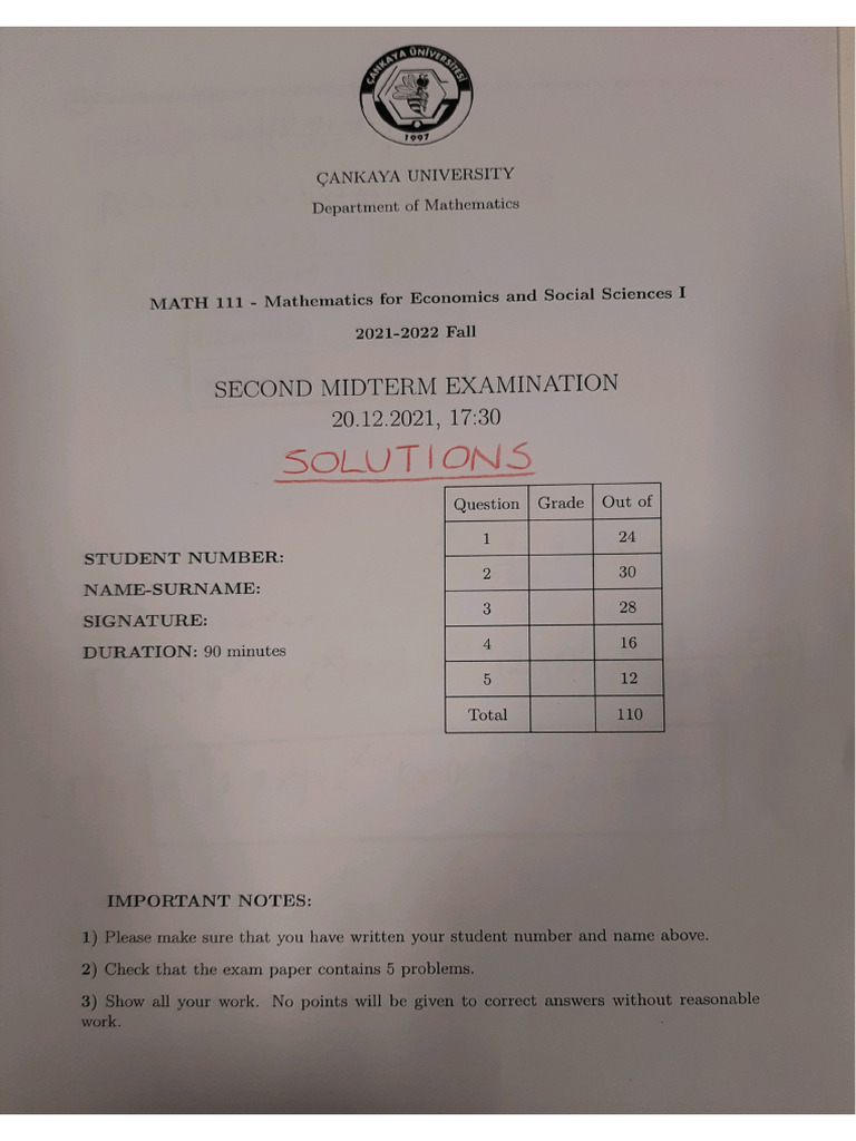 Math 111 M2 Solutions PDF | PDF