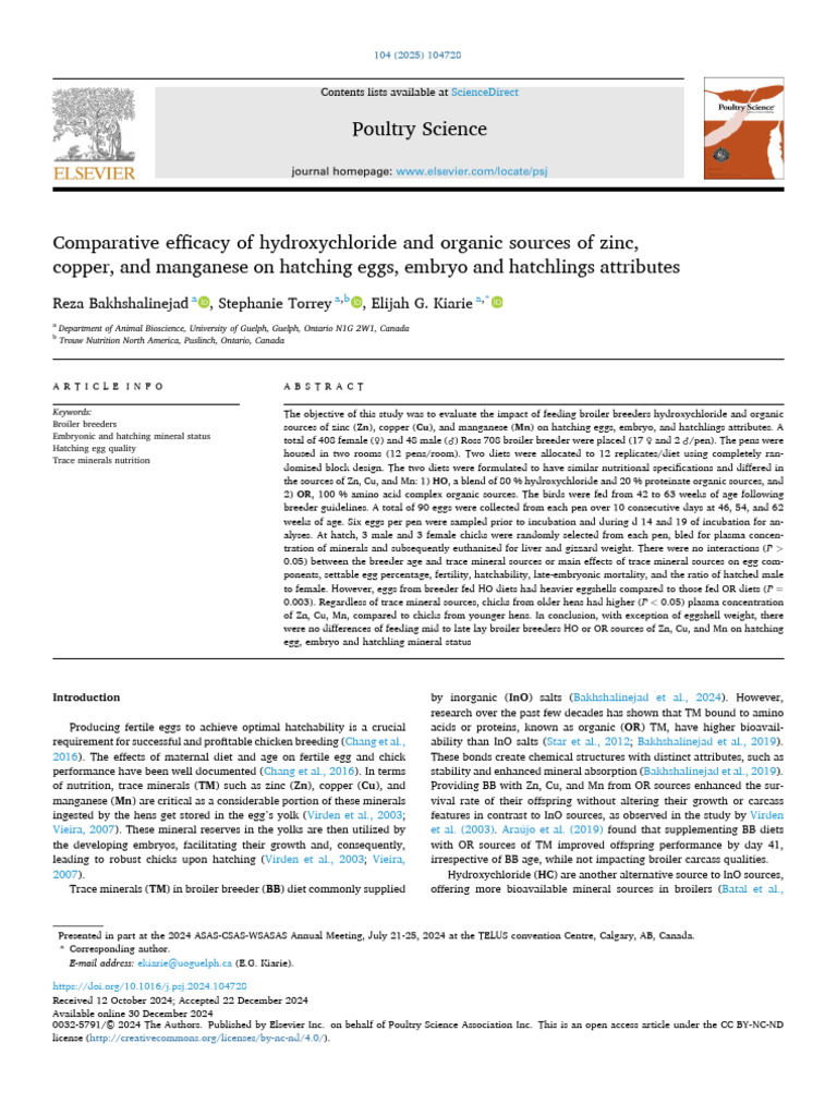 Parative Efficacy of Hydroxychloride and Organic Sources of Zinc ...