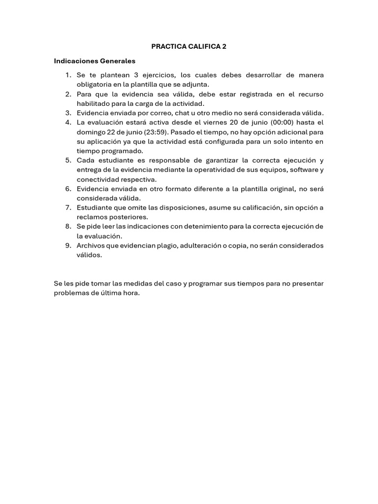 Practica Califica 2 - Indicaciones | PDF