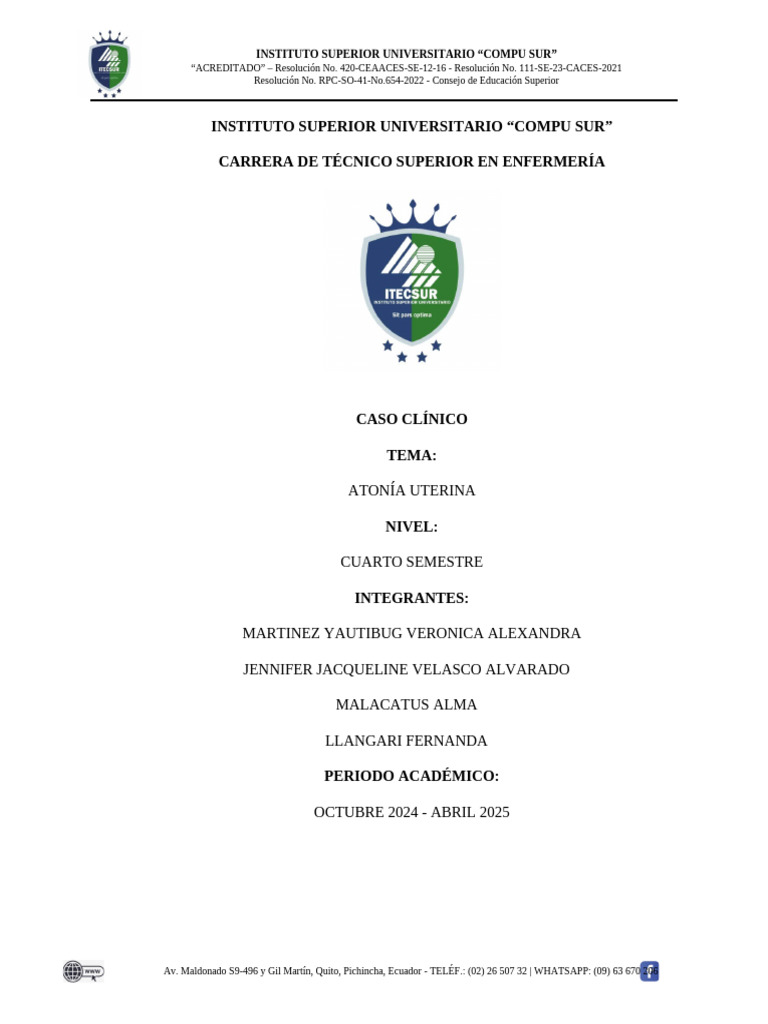 CASO CLINICO BORRADOR 2. Atonía Uterina (2) . | PDF | Parto | Útero