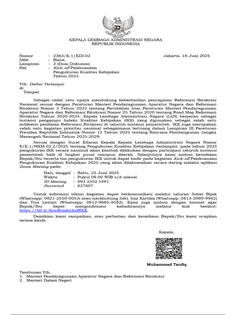 Surat Kick-Off IKK 2025 + SE Pedoman | PDF