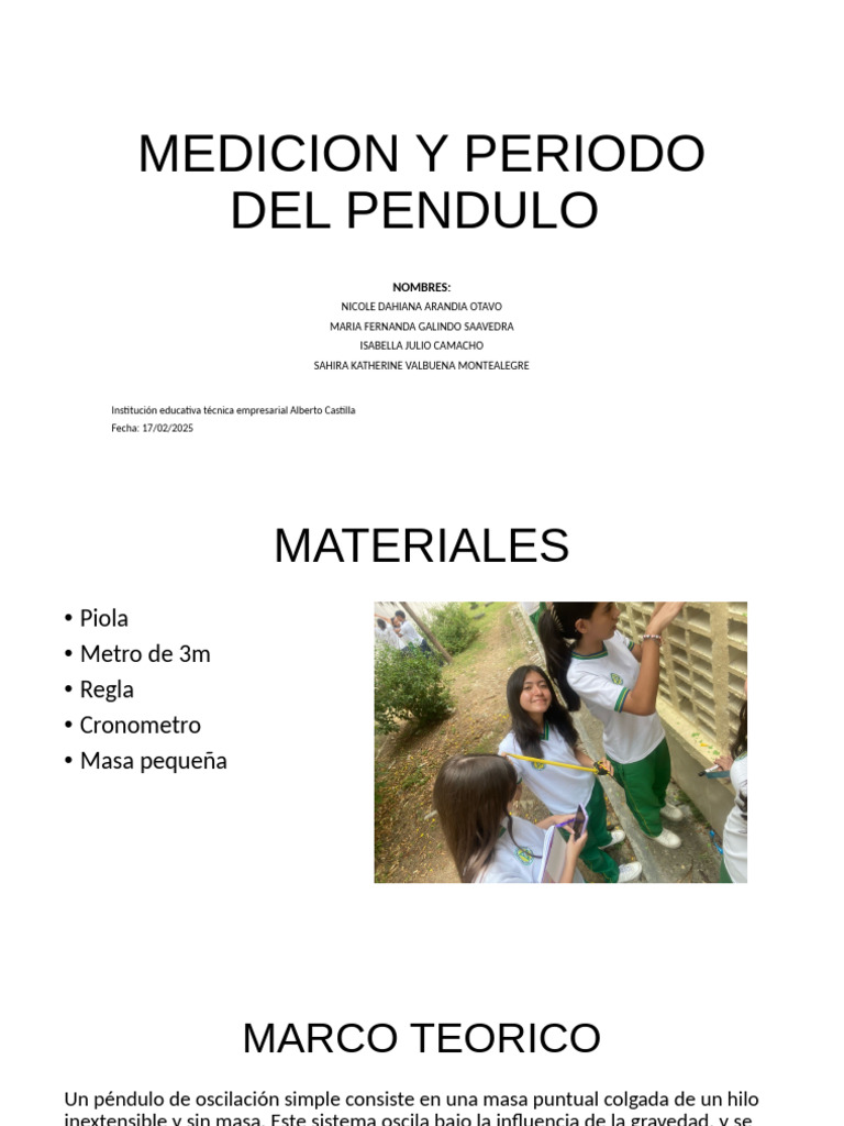 Medicion y Periodo Del Pendulo 10-1 | PDF | Péndulo | Medición